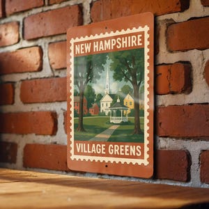 New Hampshire Village Greens Metal Sign – Vintage Stamp Style Wall Art ...