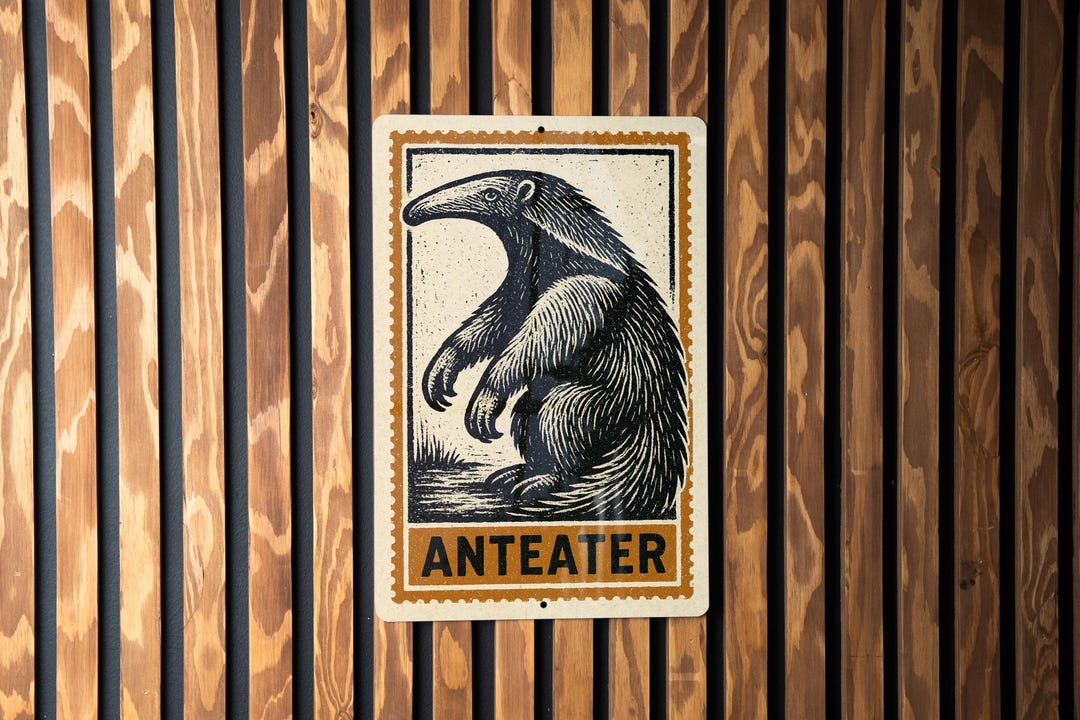 Anteater Stamp Style Metal Sign – Rustic Wall Art, Vintage Animal Decor ...