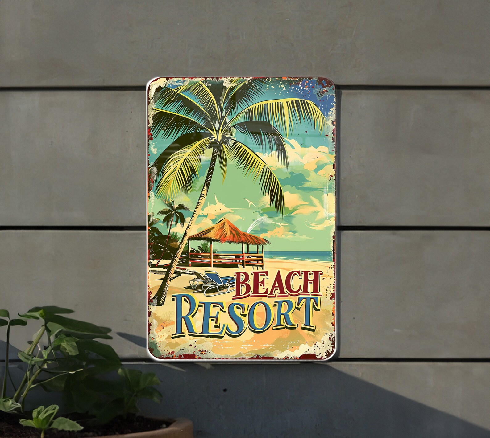 Beach Resort Vintage Metal Sign - Palm Tree Illustration, Tropical ...