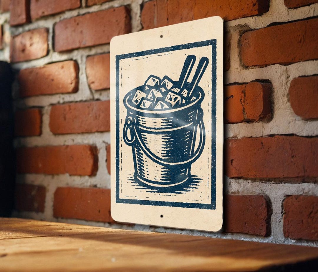 Vintage Ice Bucket Metal Sign – Retro Bar Decor, Stamp Style Wall Art ...