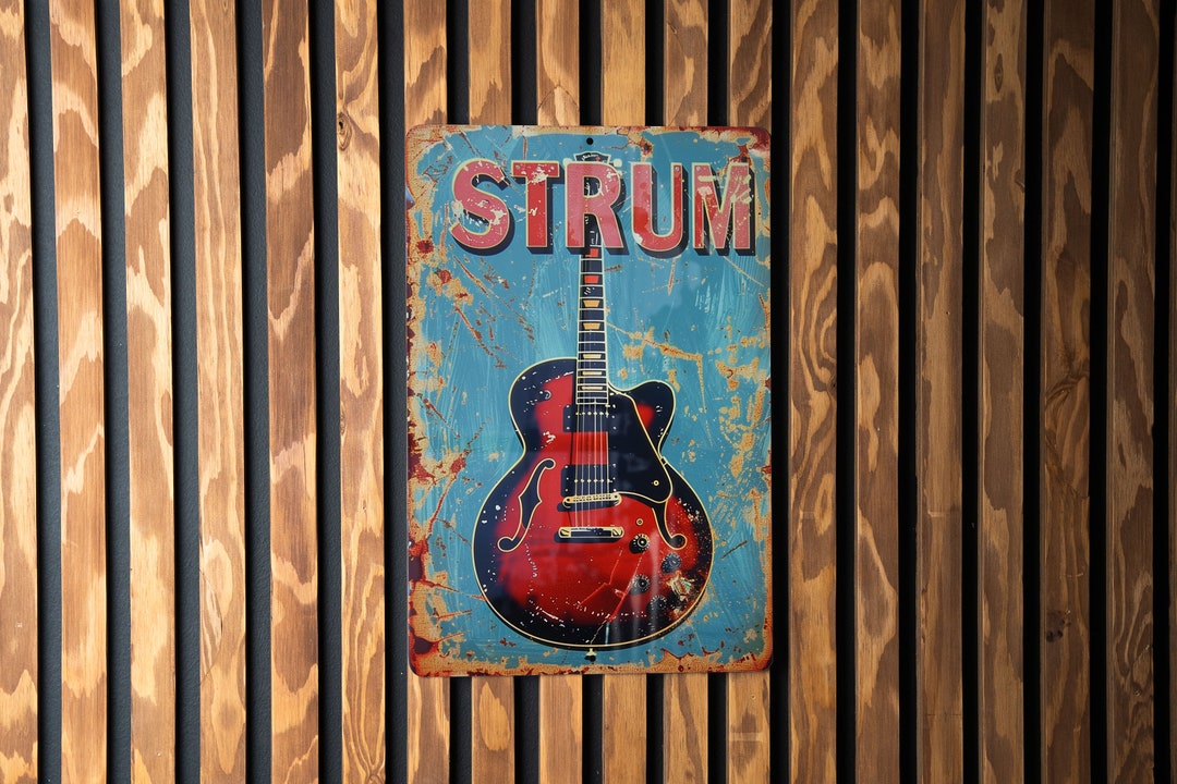Vintage Style Metal Sign, Playing Guitar, STRUM Sign, Guitar Decor ...