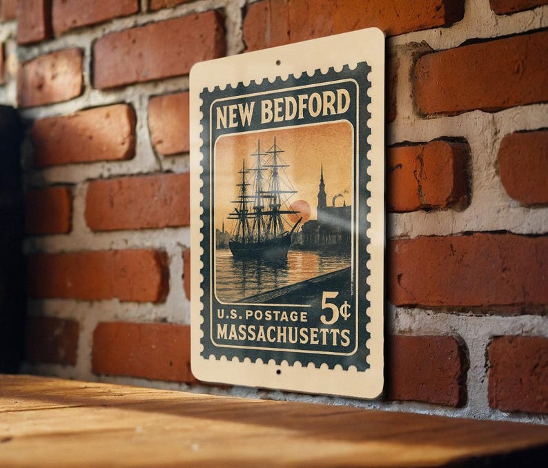 New Bedford Massachusetts Metal Sign – Retro Postage Stamp Design ...