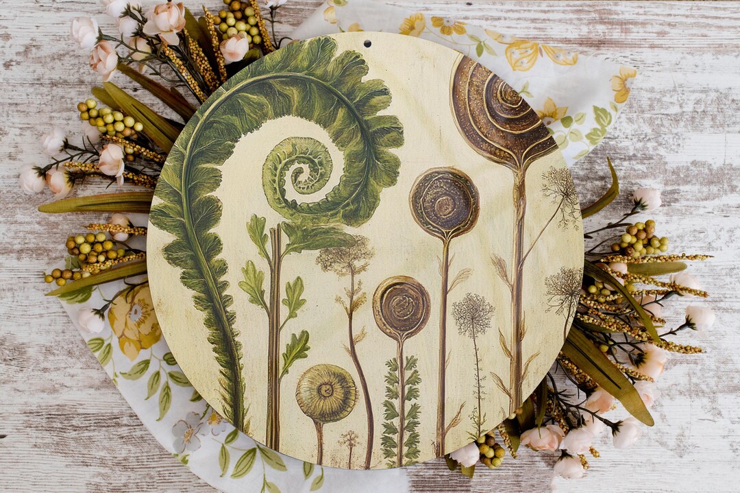 Whimsical Fern Carnival Round Metal Sign, Earthy Greens Decor ...
