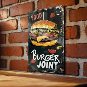 Gourmet Burger Metal Sign, Vintage Style, Rich Colors, Artistic Frame ...