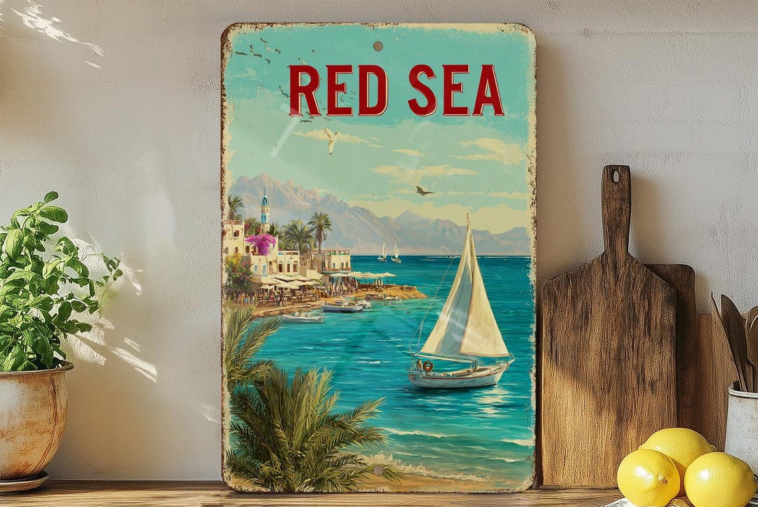 Retro Red Sea Hurghada Travel Poster Tin Sign – Vintage Metal Wall Art ...