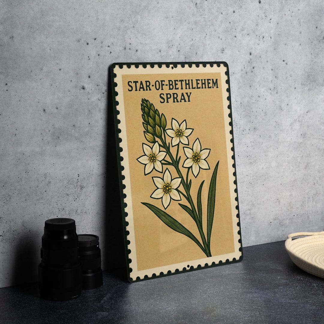 Star-of-bethlehem Spray Metal Sign – Vintage Stamp Style Wall Art ...