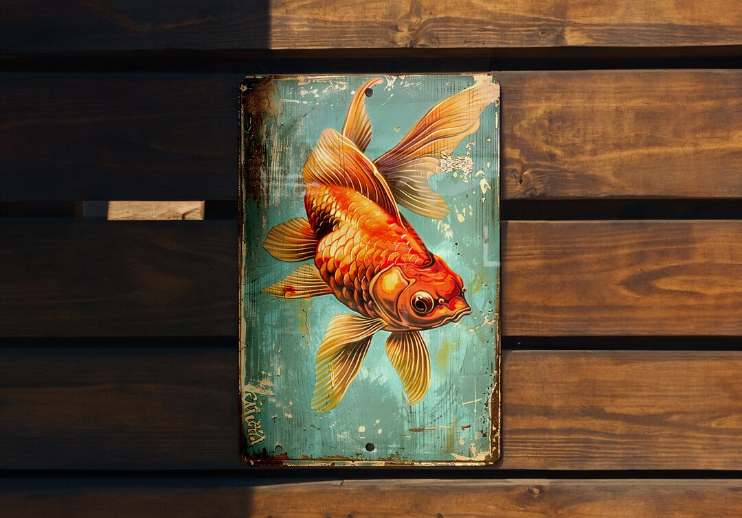 Vintage Goldfish Aluminum Sign - Metal Wall Decor, Retro Fish Art ...