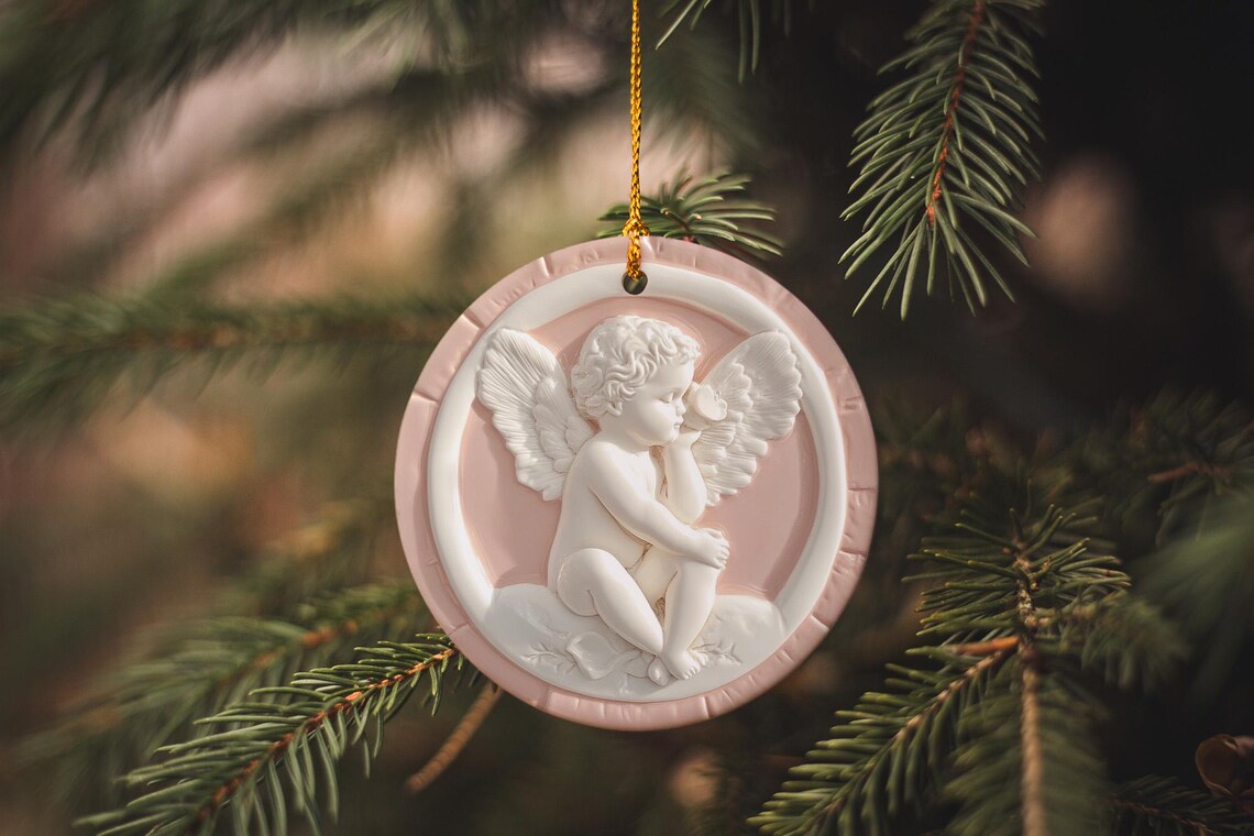 Elegant Ceramic Cupid Silhouette Ornament, Circular Design, Cupid Decor ...