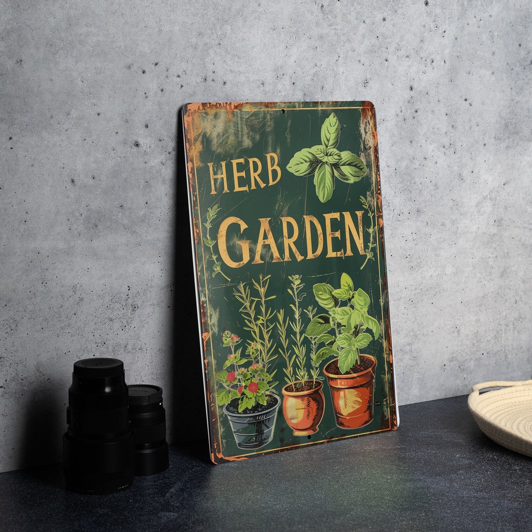 Herb Garden Vintage Metal Sign - Earthy Colors, Herbs and Pots ...