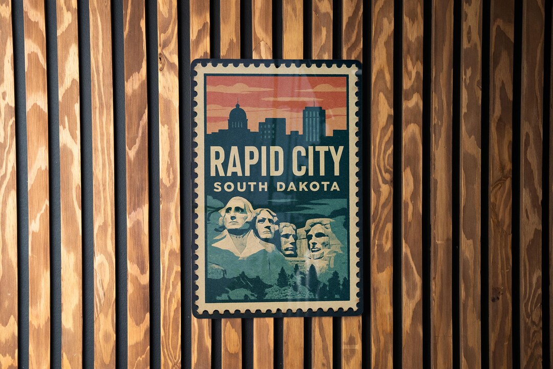 Rapid City South Dakota Metal Sign – Retro Postage Stamp Design ...