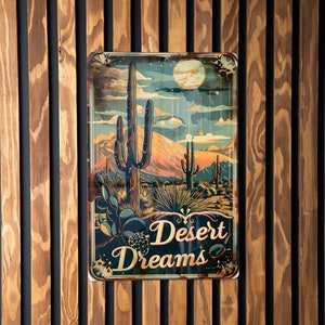 Desert Dreams Vintage Metal Sign, Classic Desert Scene, Cactus Sunset ...