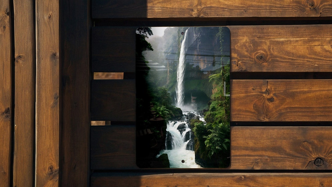 Realistic Waterfall Wall Art Metal Sign - Nature's Majesty, Serene ...