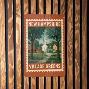 New Hampshire Village Greens Metal Sign – Vintage Stamp Style Wall Art ...