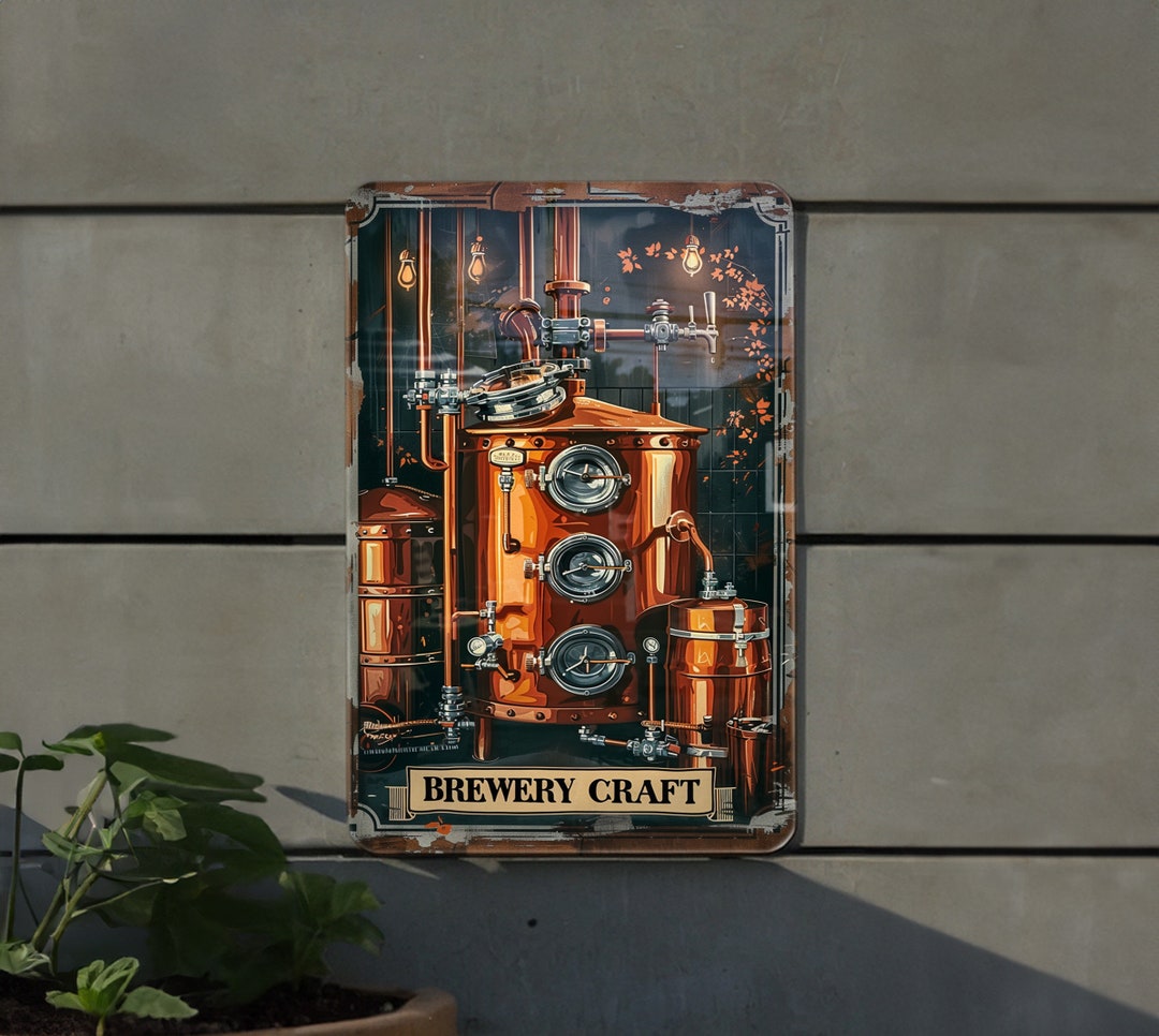 BREWERY CRAFT Vintage Metal Sign, Brewing Equipment Illustration ...