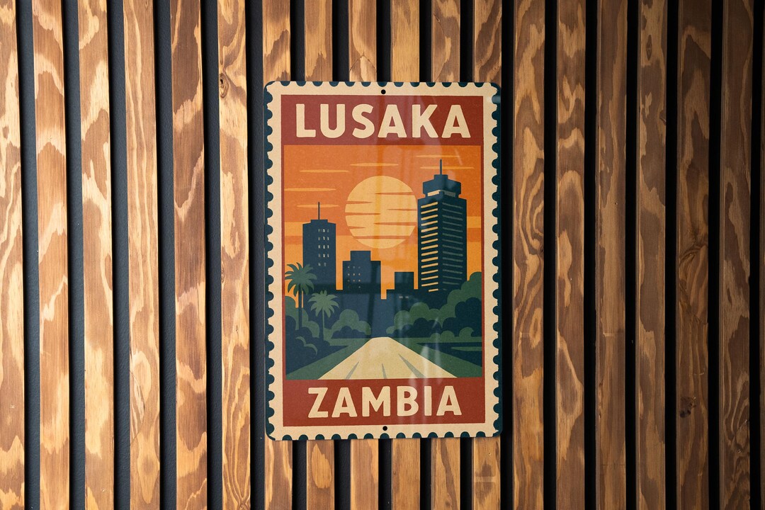Lusaka Zambia Stamp Style Art Metal Sign – Vintage Wall Decor for ...