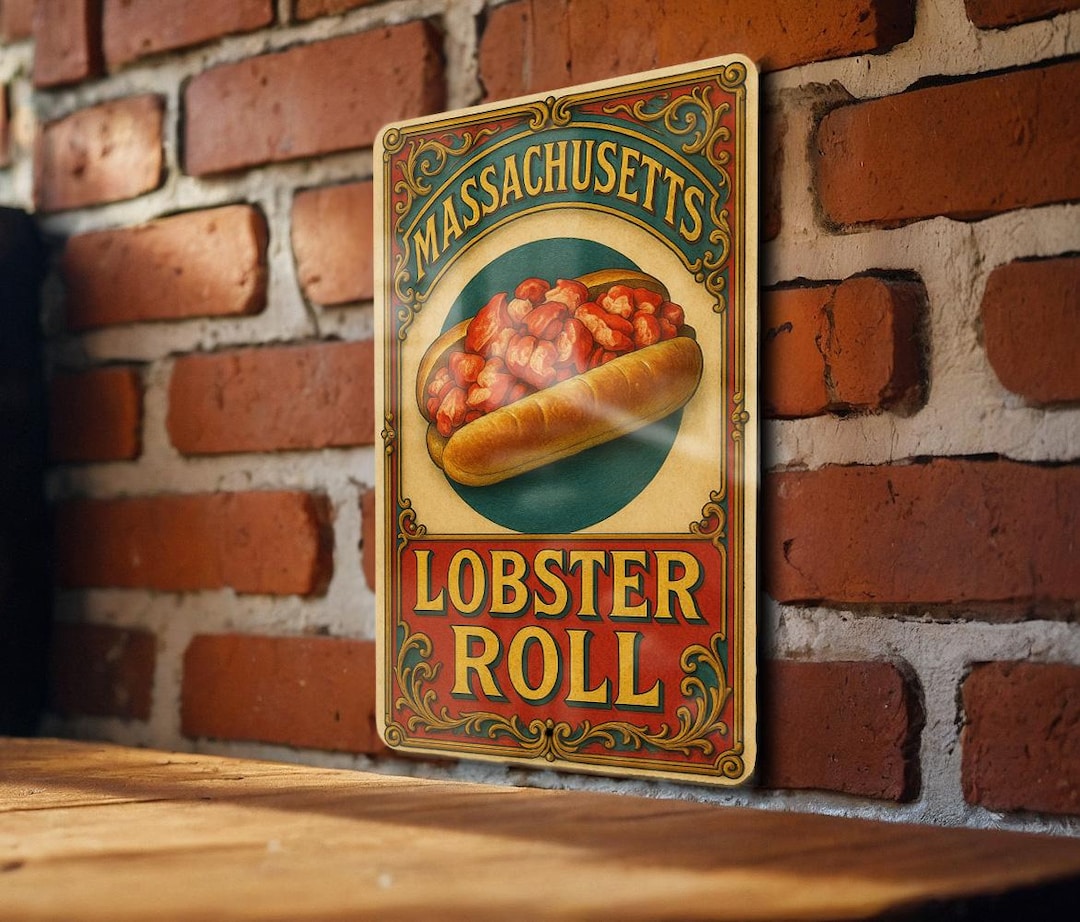 Victorian Lobster Roll Metal Sign – Chromolithograph Style, Antique Tin ...