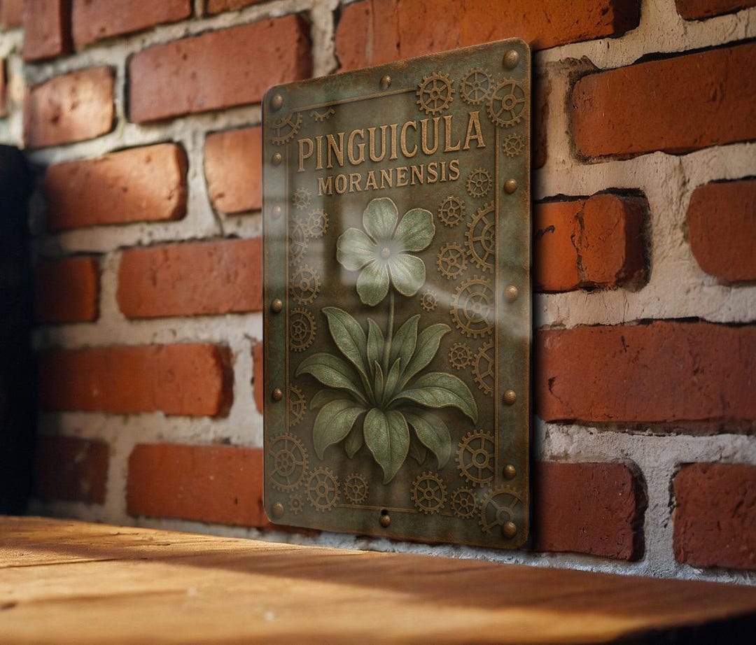 Steampunk Pinguicula Moranensis Metal Sign – Aged Copper Verdigris Tin ...