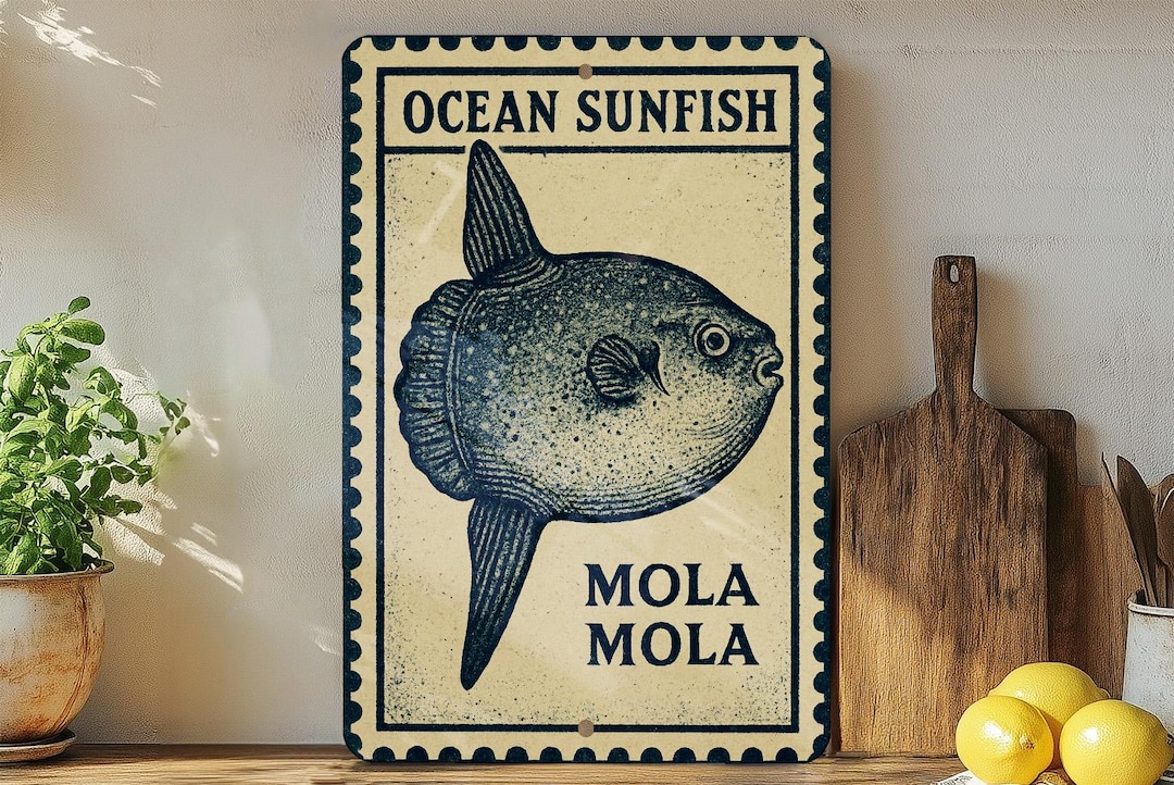 Ocean Sunfish Metal Sign – Nautical Wall Art, Vintage Marine Stamp ...