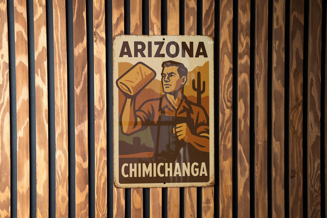 Vintage 1930s Arizona Chimichanga Tin Sign – WPA Style Wall Art, Rustic ...