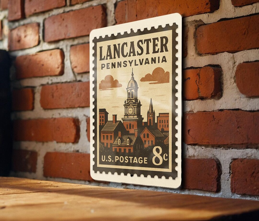 Lancaster Pennsylvania Metal Sign Featuring Retro Postage Stamp Design ...