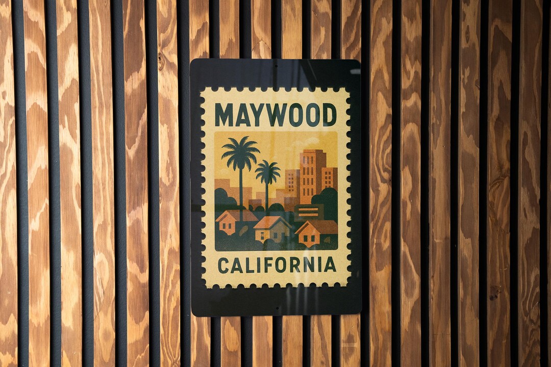 Maywood California Postage Stamp Metal Sign – Retro Travel Poster Style ...
