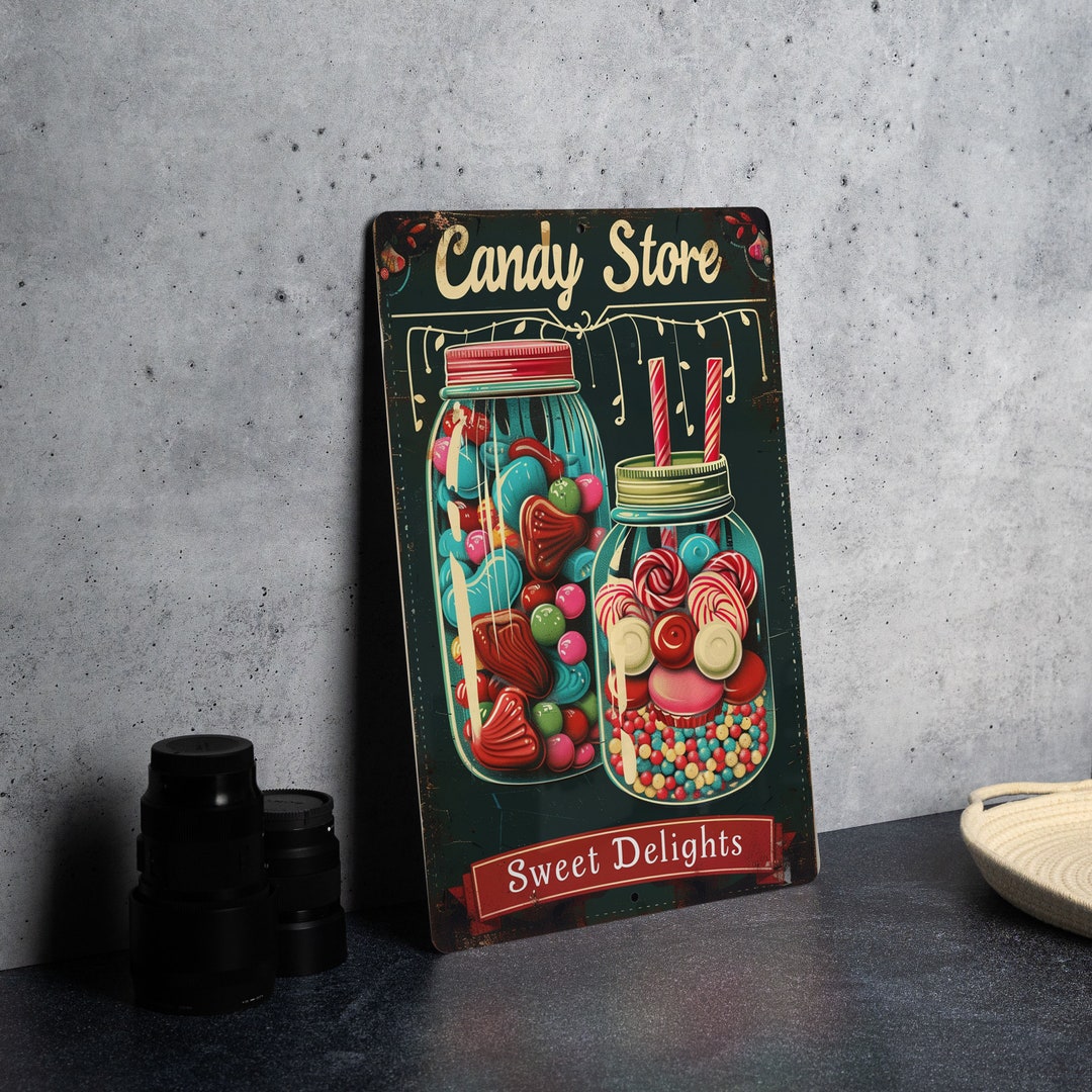 Vintage Candy Store Metal Sign, Sweet Delights, Gift Idea, Jars of ...