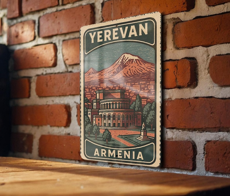 Yerevan Armenia Stamp Style Metal Sign – Vintage Travel Poster Wall Art ...