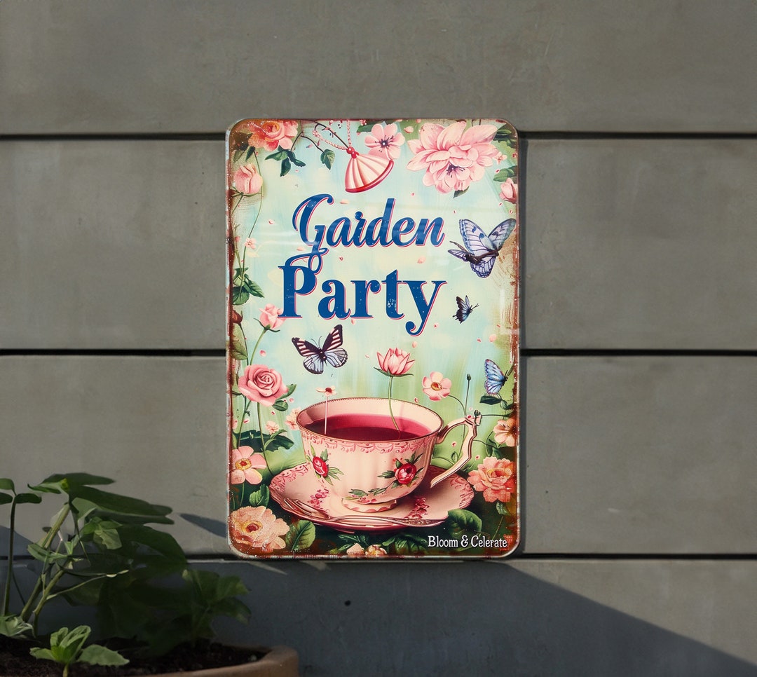 Vintage Garden Party Sign, Metal Wall Decor, Tea Party Decorations ...