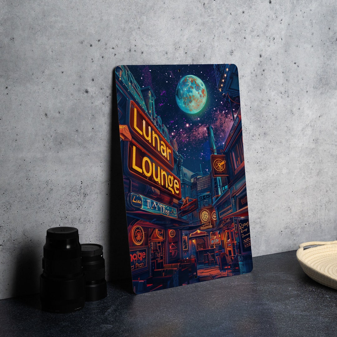 Lunar Lounge Sign, Space-themed Bar, Metal Wall Decor, Outer Space ...