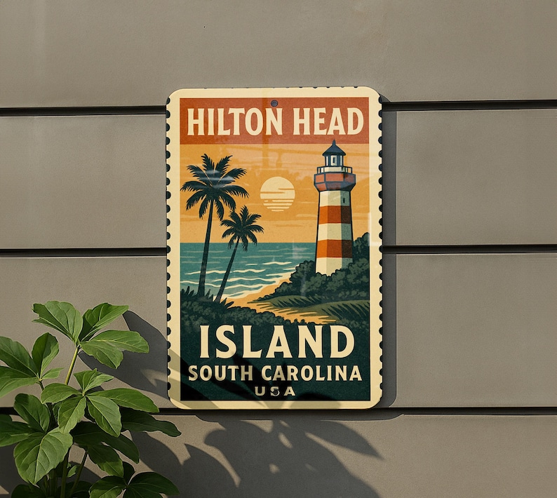 Hilton Head Island SC Metal Sign – Vintage Stamp Style Wall Art ...