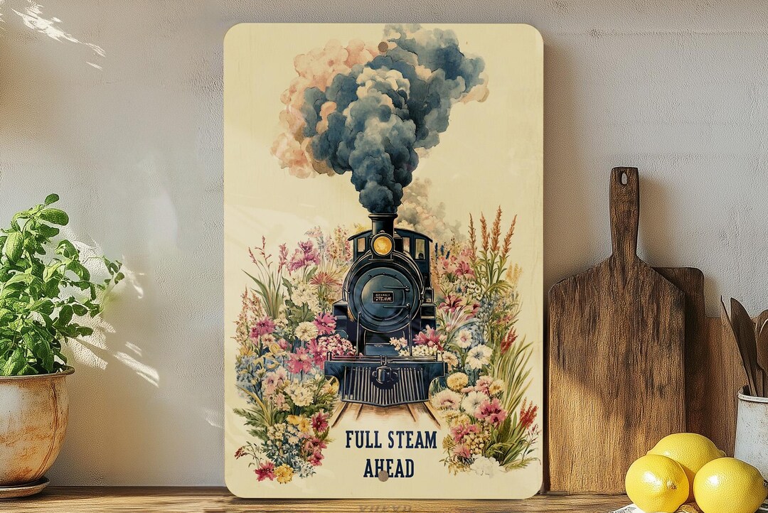 Botanical Locomotion Metal Sign, Train Wall Art, Whimsical Home Decor ...