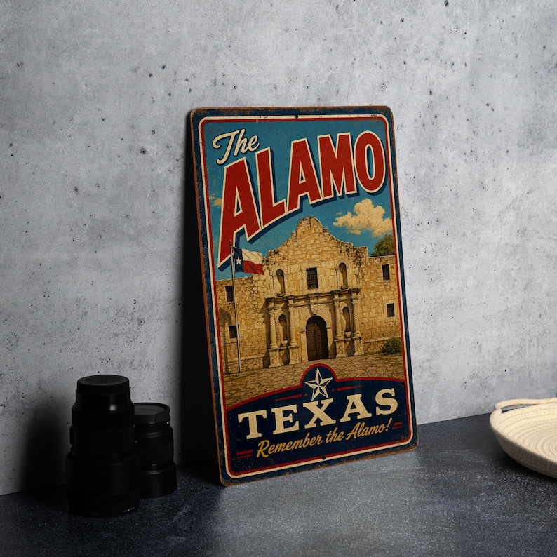 The Alamo Texas Vintage Style Metal Sign, San Antonio Landmark Wall ...