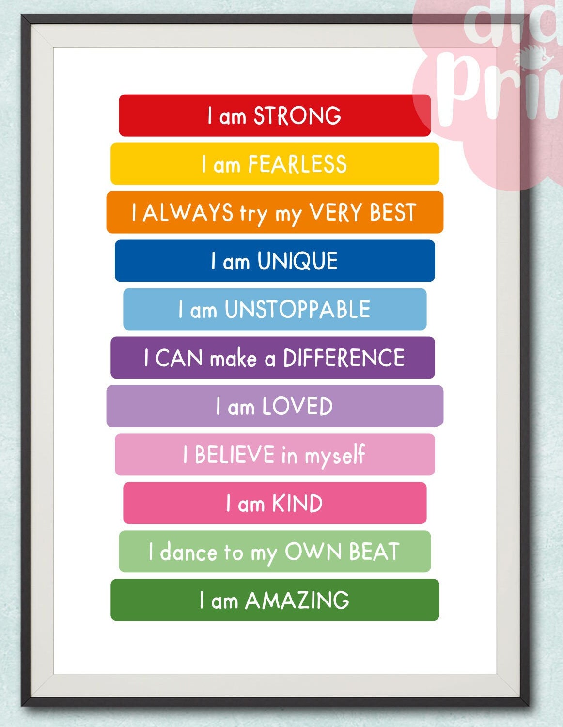Kids Affirmation Printable Art: I Am Loved Strong Brave - Etsy