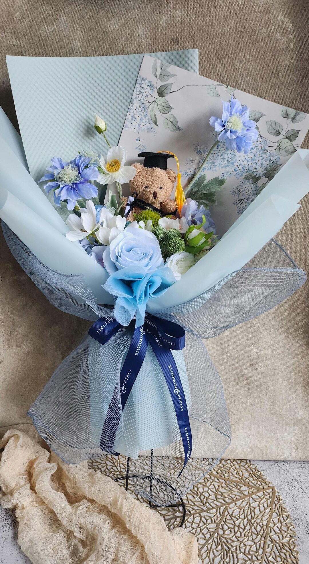 Elegant Graduation Bouquet With Premium Silk Flowers Real Touch Flowers ...