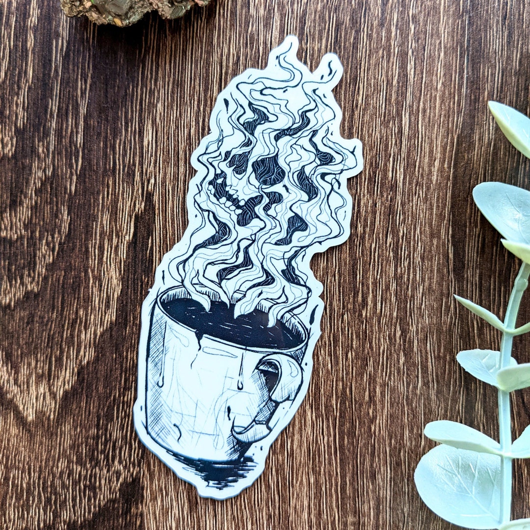 Skulls and Black Coffee Sticker, Black and White Illustrated Sticker ...