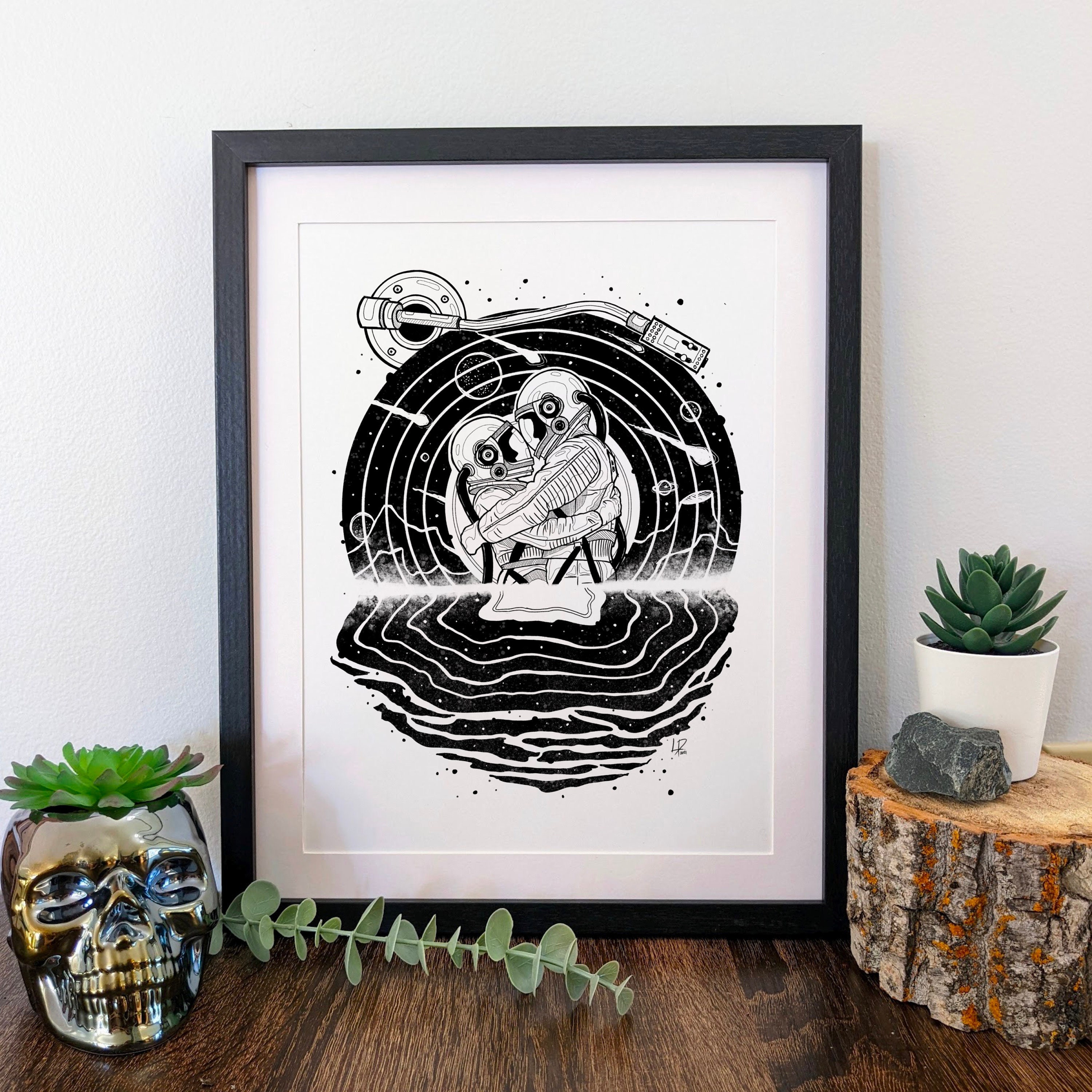 Astronaut Space Lovers Cosmic Art Print Black Ink Line Work - Etsy Canada