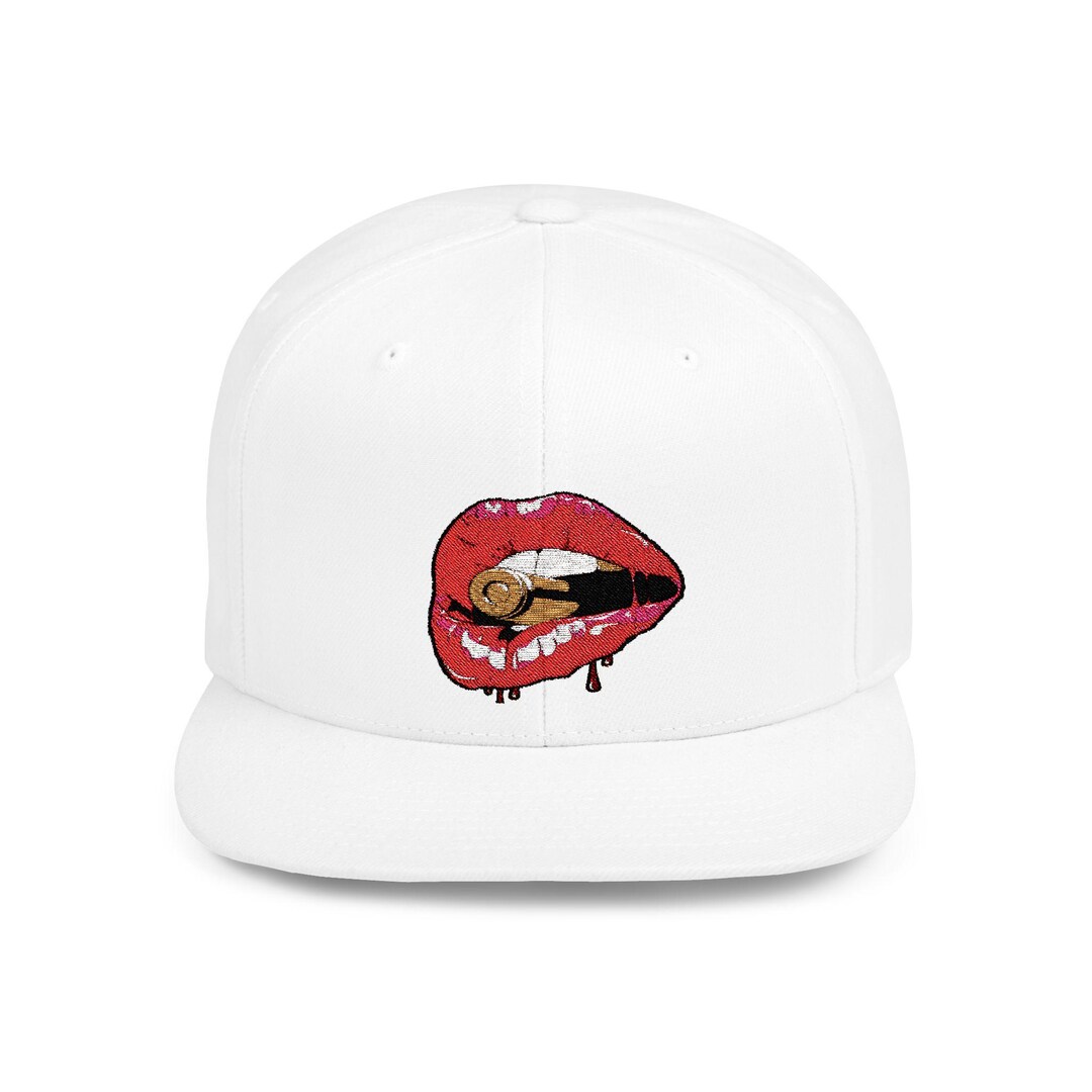 Bold Lip Graphic Flat Bill Snapback Hat, Trendy Fashion Baseball Cap ...