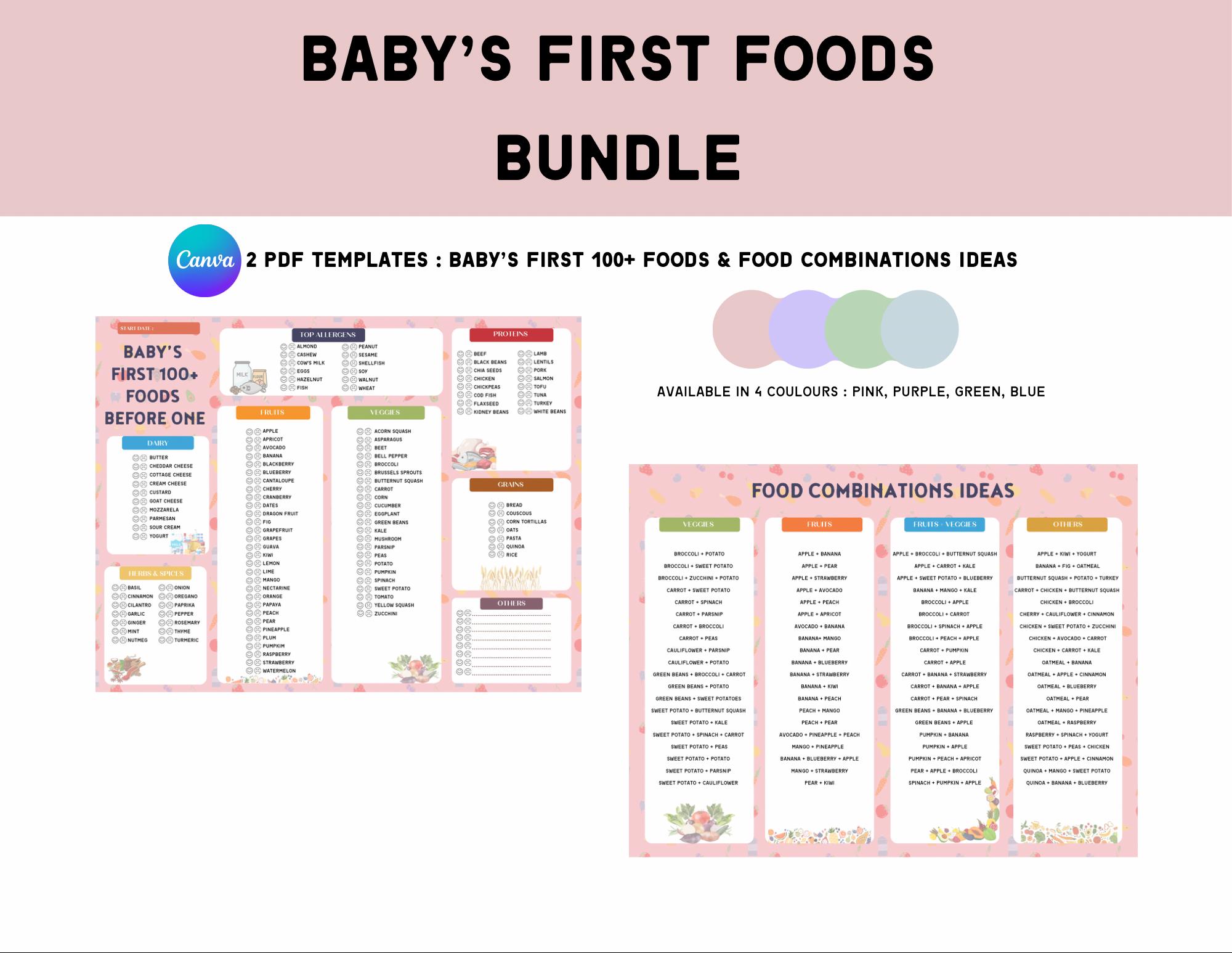 Pink - Baby Food Tracker, Printable Food Bundle, BLW, Baby Purees, Baby ...