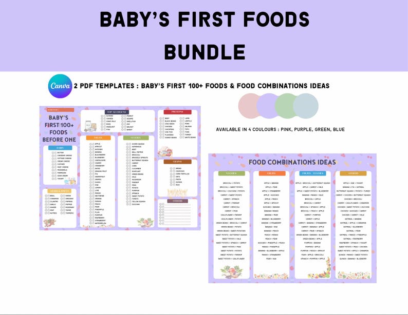 Purple - Baby Food Tracker, Printable Food Bundle, BLW, Baby Purees ...