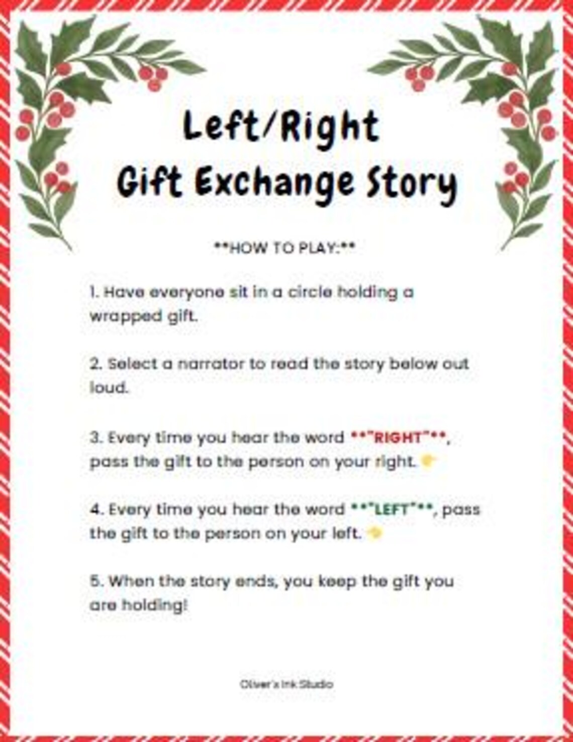 Left Right Christmas Gift Exchange Game • 3 Printable Stories (PDF) - Etsy