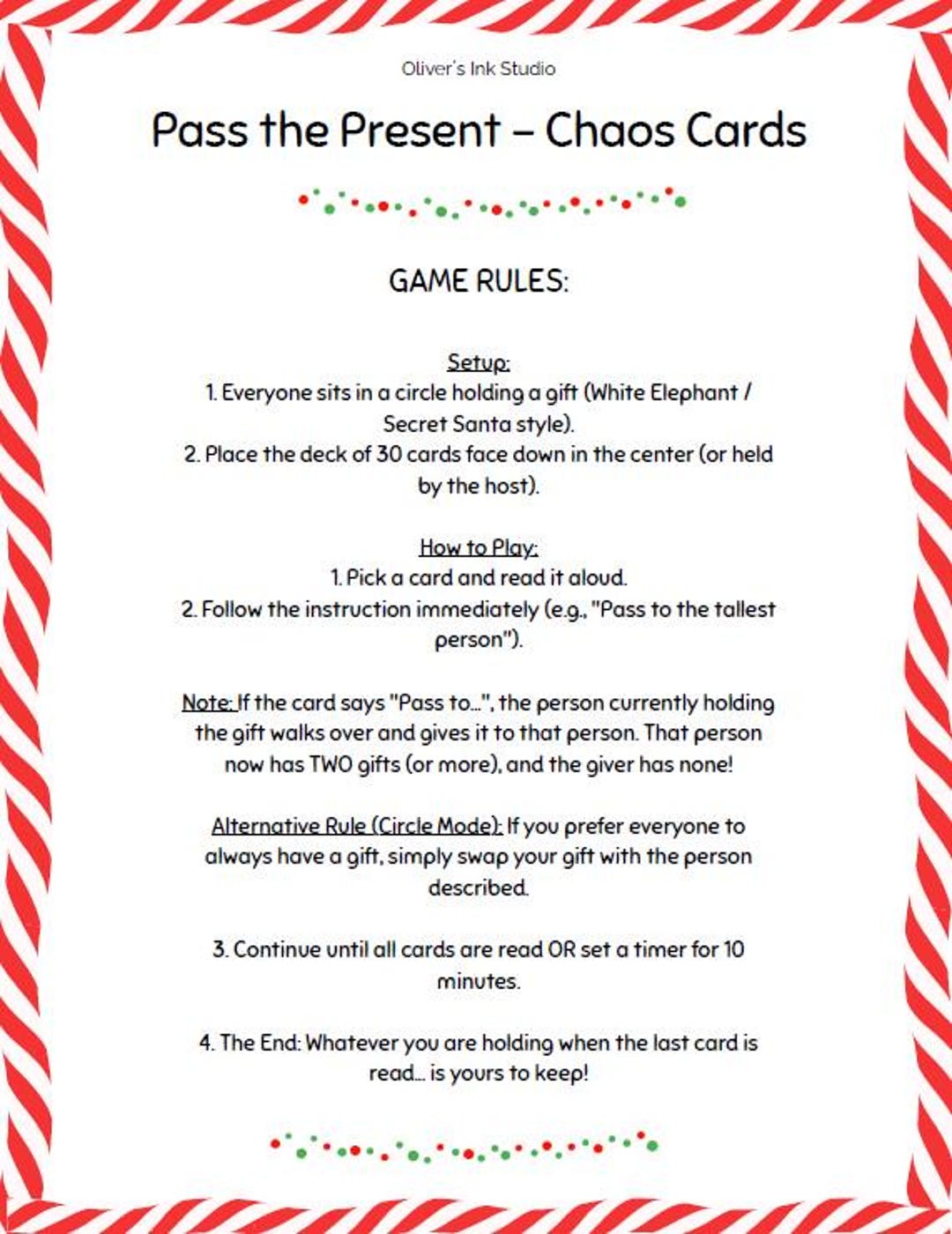 Christmas Gift Exchange Games • Left Right Story & Chaos Cards (PDF) - Etsy