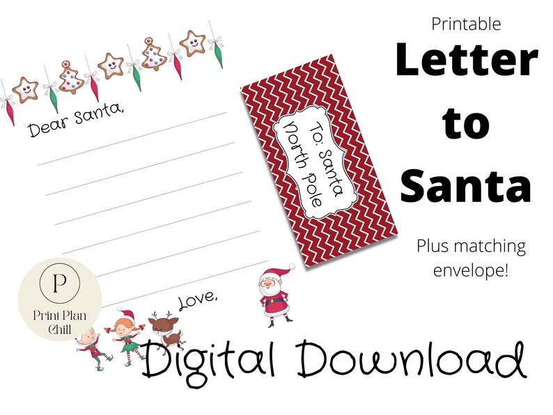 Printable Letter to Santa With Printable Envelope Cute Christmas ...