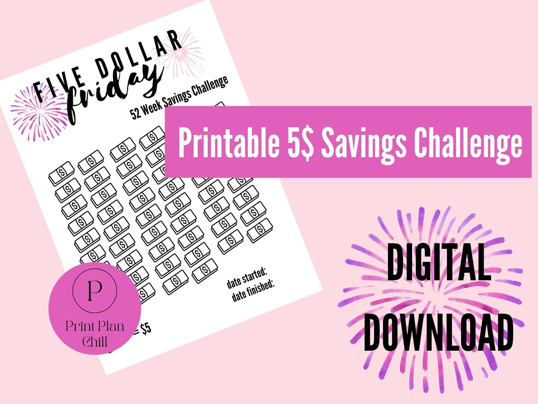 Printable Savings Challenge FIVE DOLLAR FRIDAY Budget Tracker - Etsy