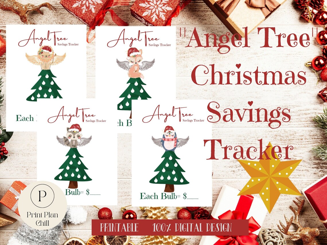 PRINTABLE Angel Tree Christmas Savings Tracker Coloring Sheet Cute ...