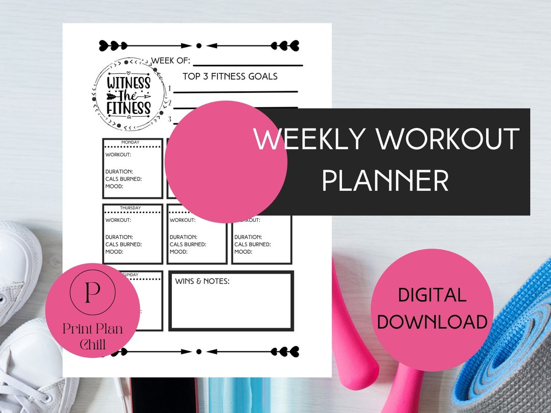 Printable Weekly Workout Fitness Planner and Tracker Letter Size & A6 ...