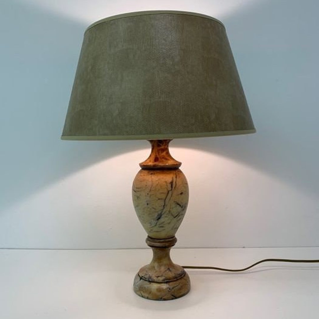 Vintage Marble Table Lamp With Beautiful Textured Shade. - Etsy