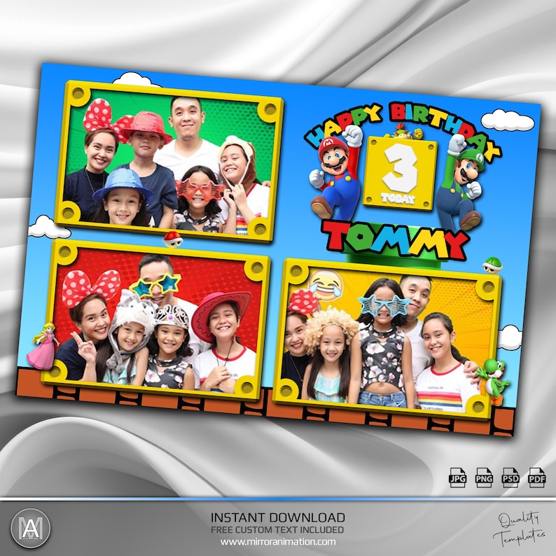 Super Mario Birthday Photo Booth Template: 4x6 Portrait (digital ...
