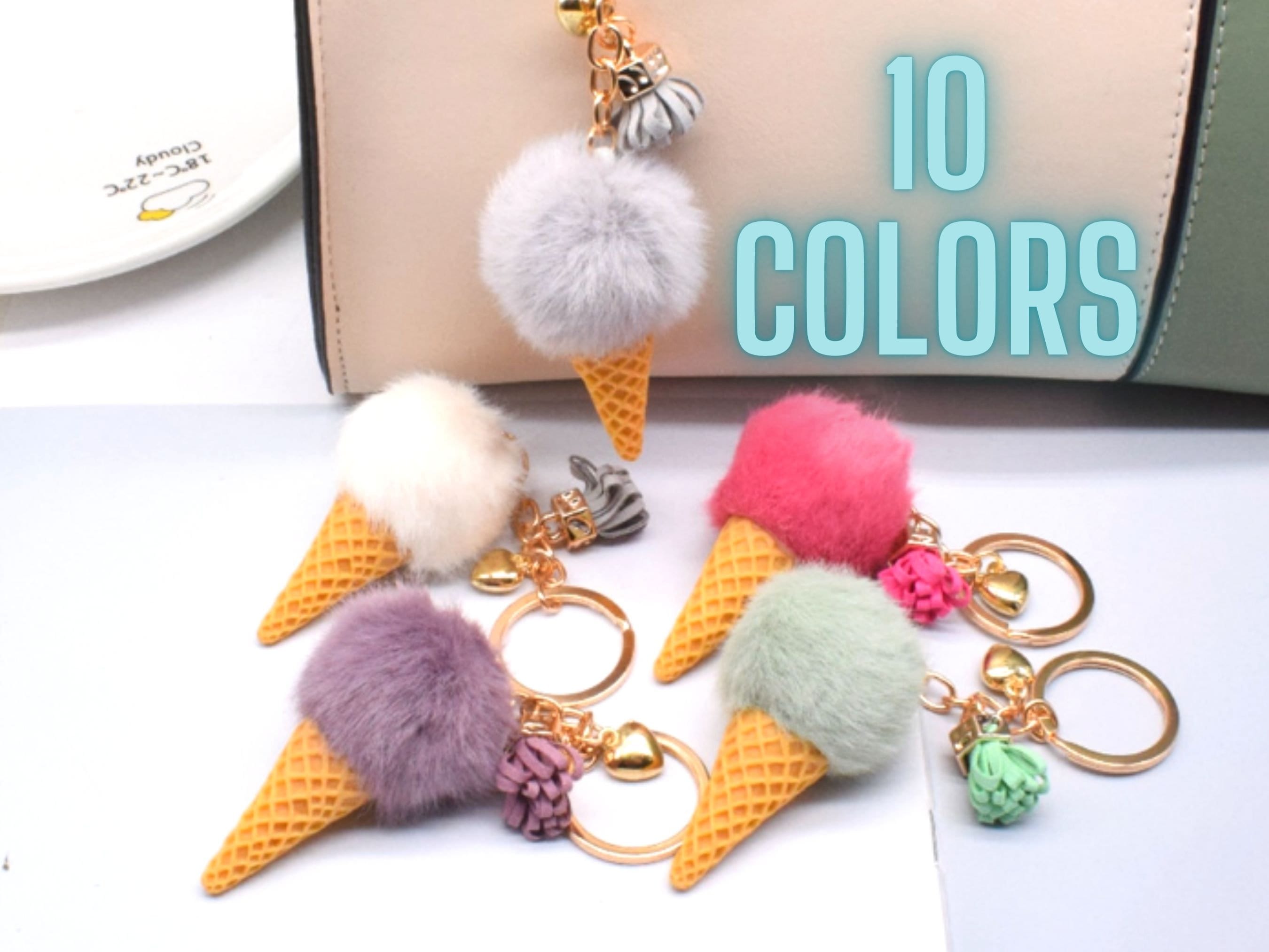 Ice Cream Keychain 10 Colors Kawaii Fluffy Ice Cream Flavors Fuzzy ...