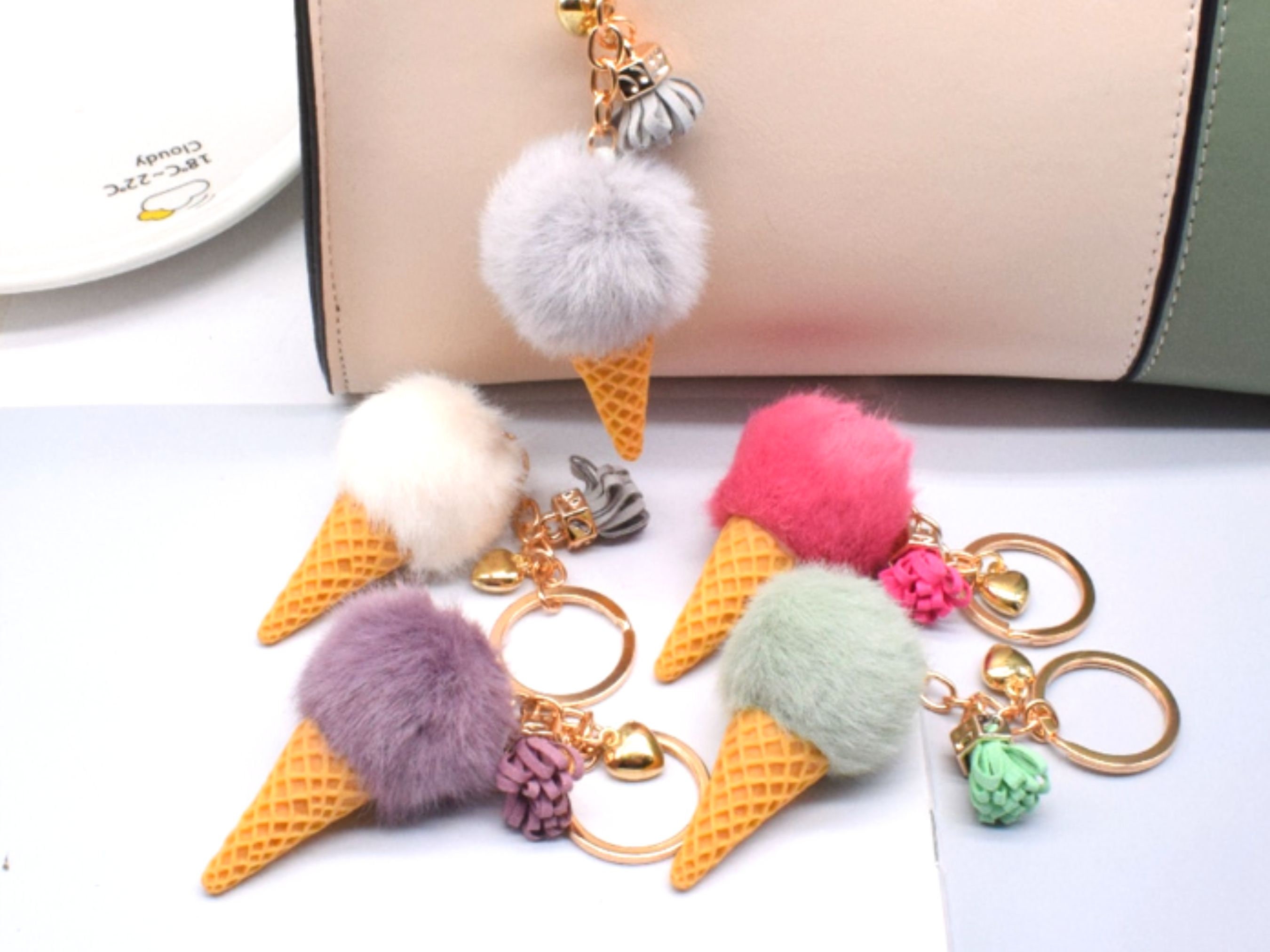 Ice Cream Keychain 10 Colors Kawaii Fluffy Ice Cream Flavors Fuzzy ...