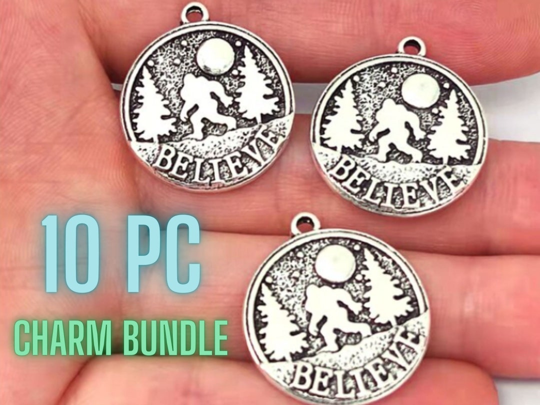 10pc Bundle Silver Bigfoot Forest Believe Charms Specialty Craft ...